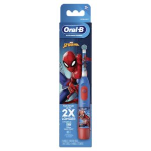 oral-b kid's battery toothbrush featuring marvel's spiderman, soft bristles, replaceable brush head, for kids 3+