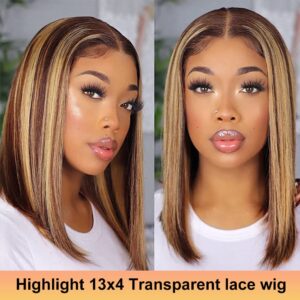 Highlight Ombre Bob Wig Human Hair Straight 4/27 Honey Blonde Bob Lace Front Wigs Human Hair 12 Inch 13x4 Lace Front Bob Wigs 12A Short Bob Wig 180% Density Glueless Wigs Straight Bob Wigs For Women