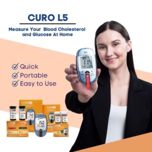 CURO L5 Digital Cholesterol Test Kit Home (Device & 10 Total Cholesterol Strips Included)