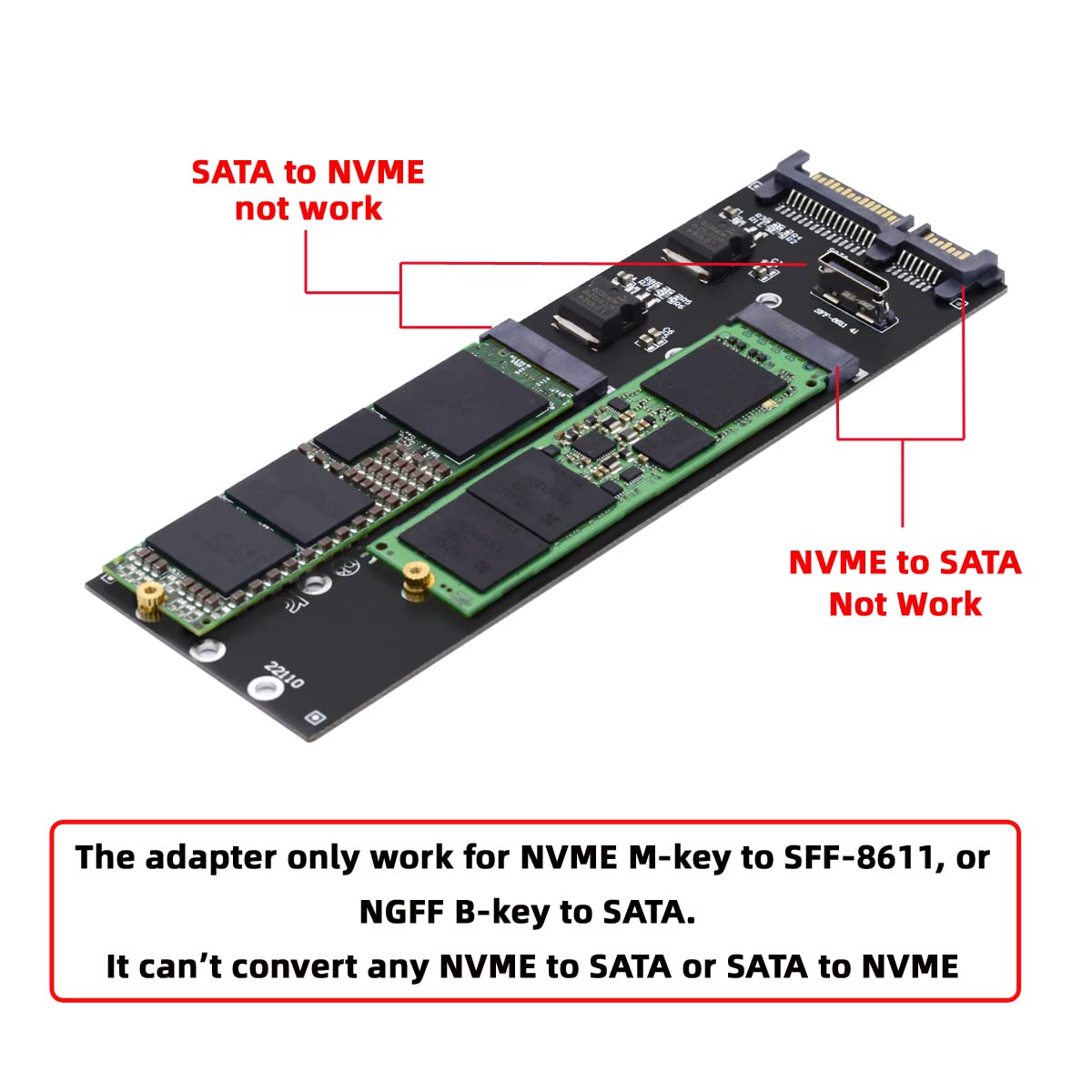 Cablecc Oculink SFF-8612 8611 to U.2 Kit M-Key to NVME PCIe SSD and NGFF to SATA Adapter for Mainboard