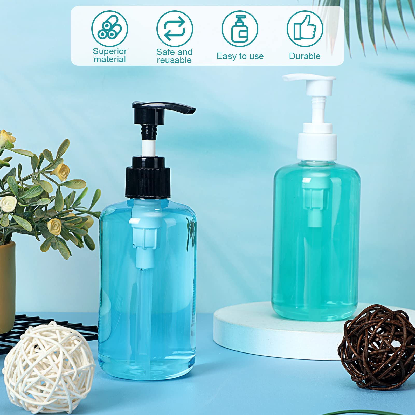 30 Pcs 10 oz Plastic Pump Bottle Dispenser Empty Lotion Bottle with Pump Refillable Clear Hand Soap Dispenser Portable Travel Lotion Container for Body Wash Liquid Soap Shampoo Essential Oil, 2 Colors