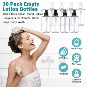 30 Pcs 10 oz Plastic Pump Bottle Dispenser Empty Lotion Bottle with Pump Refillable Clear Hand Soap Dispenser Portable Travel Lotion Container for Body Wash Liquid Soap Shampoo Essential Oil, 2 Colors