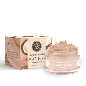 sugar lip scrub | ultra-hydrating exfoliator & moisturizer for dry or chapped lip | shea butter and raw sugar scrubs | pure & natural | 1 fl oz (coconut vanilla)