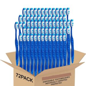 pre pasted disposable toothbrushes individually wrapped | regular size head, soft bristle hygienic & economical | great for travel camping guestroom car office school hotel airbnb gifts (72 pack)