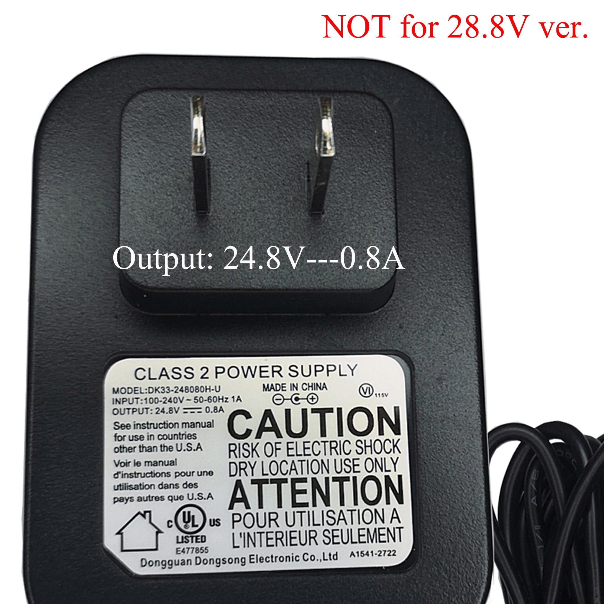 Genuine OEM Shark 24.8V 0.8A AC/DC Adapter DK33-248080H-U For WZ240 26 WZ24026 WZ 240 IX140 XFBT620 21.6V Liion Battery Rocket Pro Cordless Pet Stick Vacuum Cleaner Vac 800mA Power Supply Cord Charger