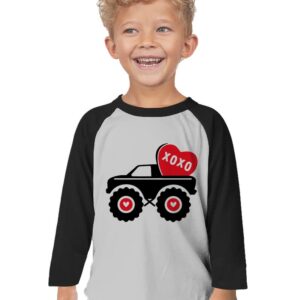 Boys Girls Valentine's Day Shirt Monster Truck Tops Toddler Kids Raglan Black Sleeve T-Shirt 6 7 Years