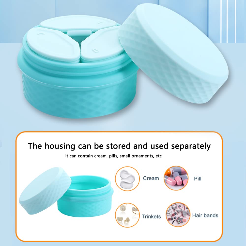 3 in 1 Travel Silicone Makeup Containers for Toiletries Shampoo Lotion Refillable Empty Jars with Spoon, Portable Cosmetic Case for Trinkets Pills, including 3 Dispensers & 1 Protective Box (Blue)