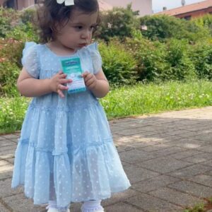 AGQT Toddler Girls Summer Dress Loose Fit Swiss Dots Flowy Pleated Dress Ruffle Babydoll Birthday Chiffon Dress Ligh Blue Size 1-2T