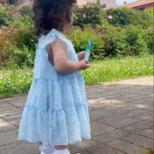 AGQT Toddler Girls Summer Dress Loose Fit Swiss Dots Flowy Pleated Dress Ruffle Babydoll Birthday Chiffon Dress Ligh Blue Size 1-2T