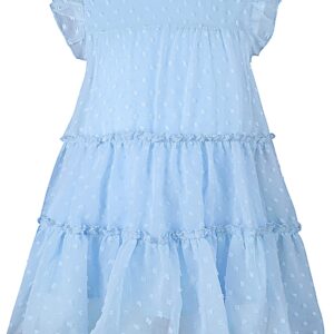 AGQT Toddler Girls Summer Dress Loose Fit Swiss Dots Flowy Pleated Dress Ruffle Babydoll Birthday Chiffon Dress Ligh Blue Size 1-2T