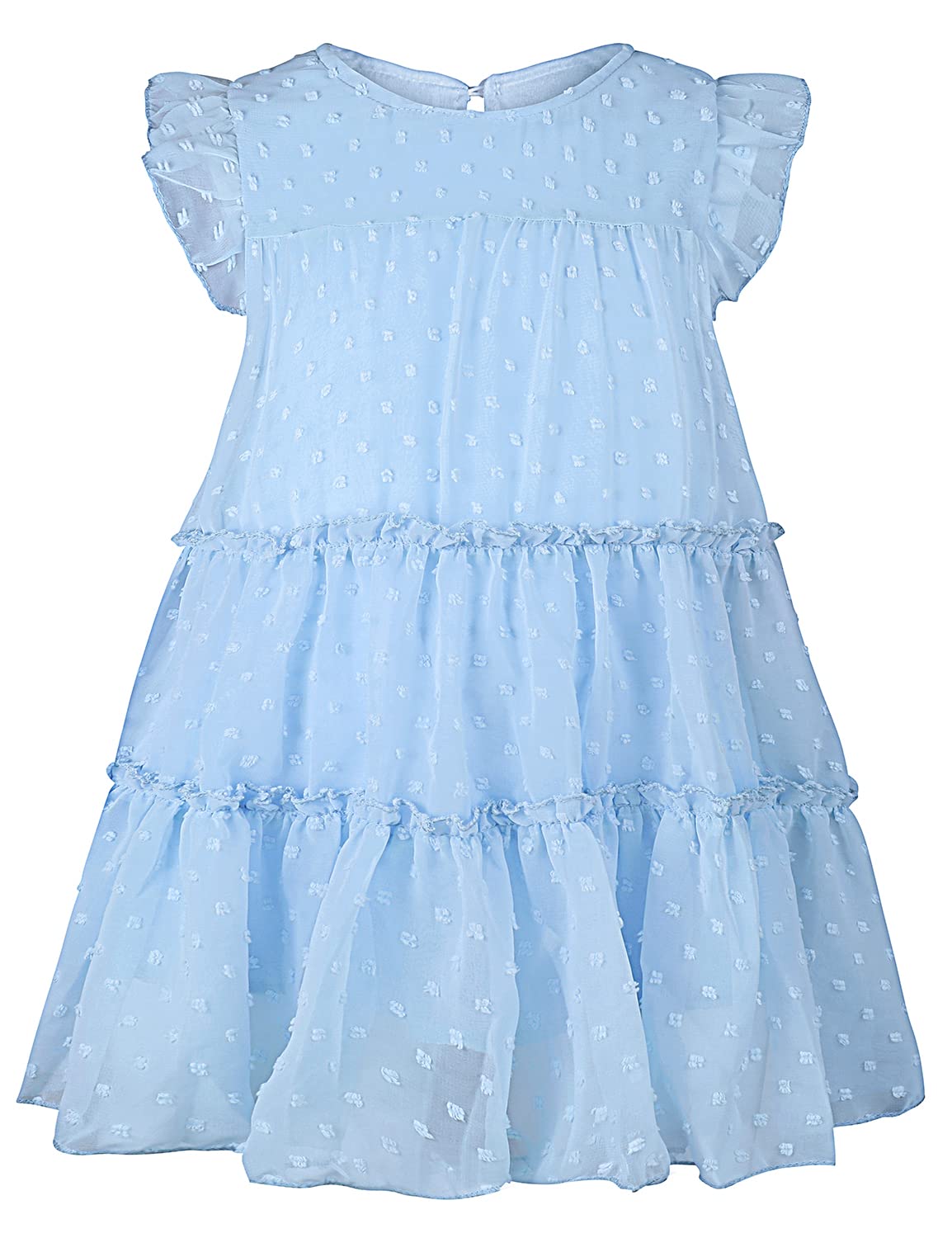 AGQT Toddler Girls Summer Dress Loose Fit Swiss Dots Flowy Pleated Dress Ruffle Babydoll Birthday Chiffon Dress Ligh Blue Size 1-2T