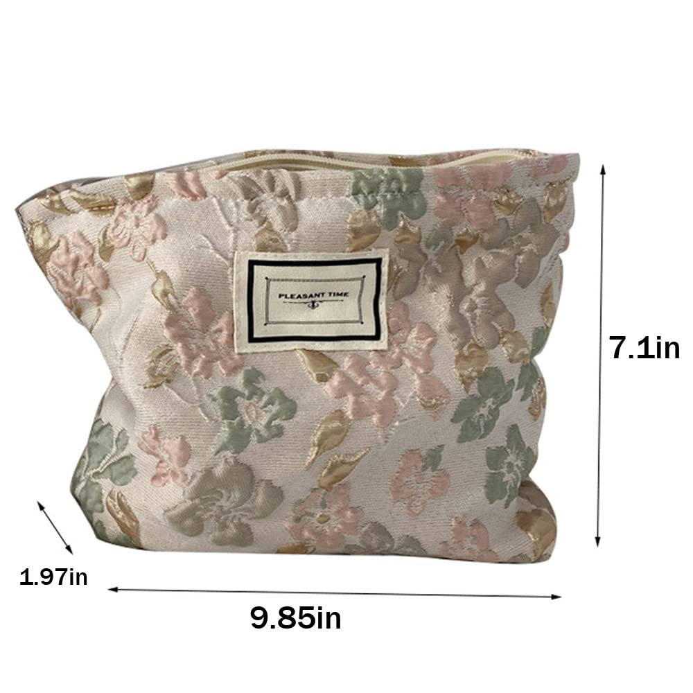 Aesthetic Floral Makeup Bag Coquette Cosmetic Bag Lace Cute Make up Bag Travel Quilted Cosmetic Pouch for Women