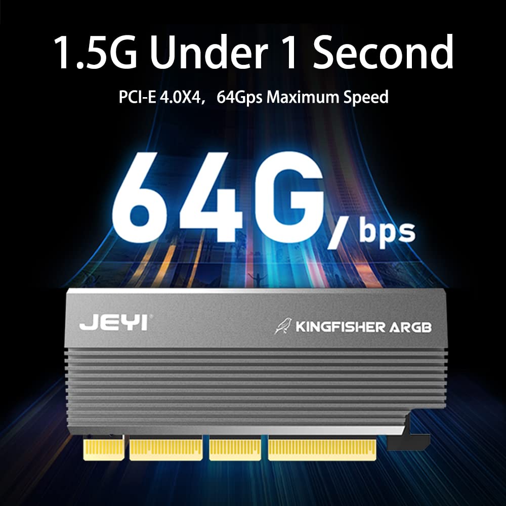 JEYI RGB NVMe M.2 SSD to PCIe X16/X8/X4 Adapter Card with Aluminum Heat Sink (No RGB)