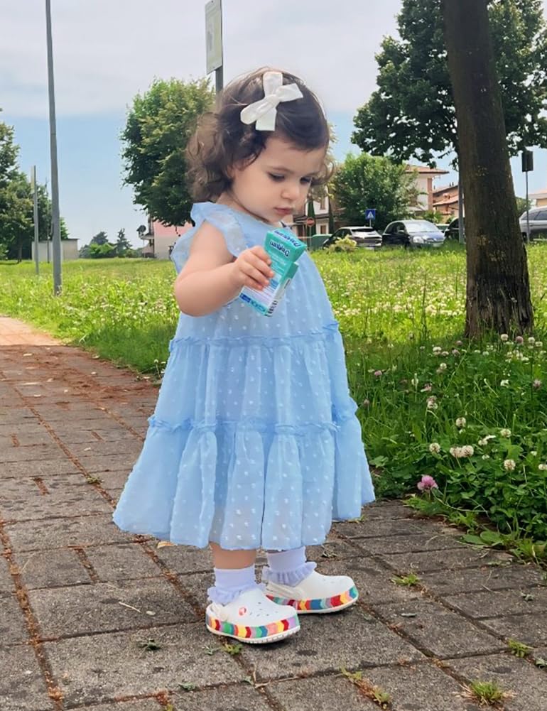 AGQT Toddler Girls Summer Dress Loose Fit Swiss Dots Flowy Pleated Dress Ruffle Babydoll Birthday Chiffon Dress Ligh Blue Size 1-2T