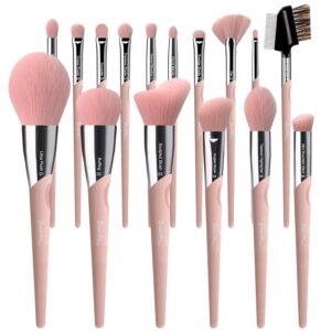 bueart design 16pcs ultra soft labeled pro makeup brushes set with foundations powder blush concealer blending eyeshadow contour brush (16pcs elegant pink)