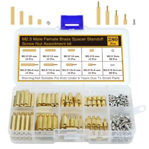 csdtylh 280pcs m2.5 motherboard standoffs&screws&nuts kit, hex male-female brass spacer standoffs, laptop screws for diy computer build, electronic projects, raspberry pi, circuit board etc.