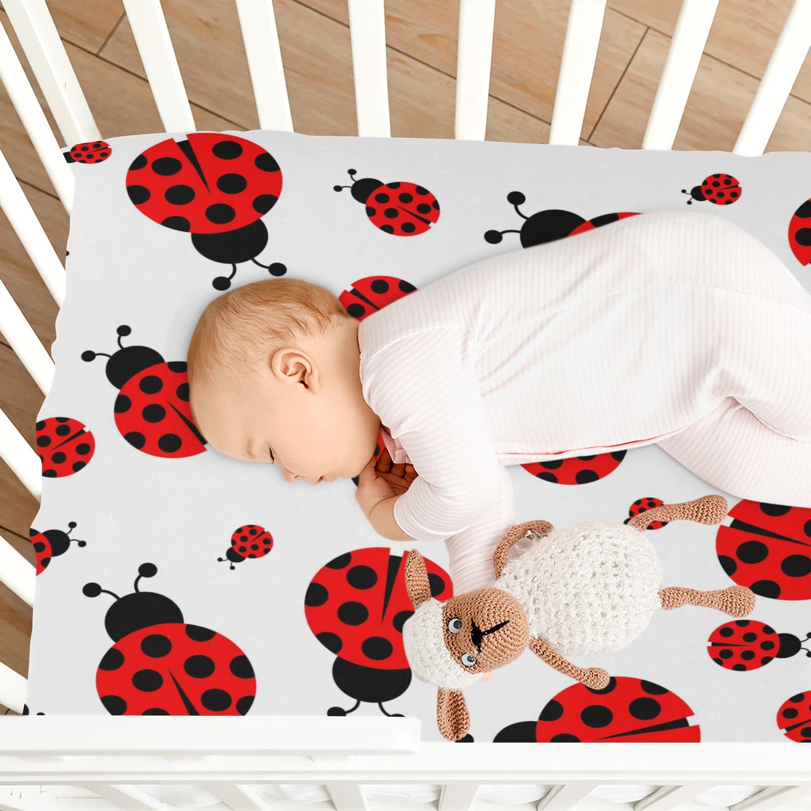 xigua Ladybug Fitted Crib Sheet Soft Breathable Crib Sheet for Standard Crib Mattress and Toddler Mattresses 52 * 28 * 9 in#414