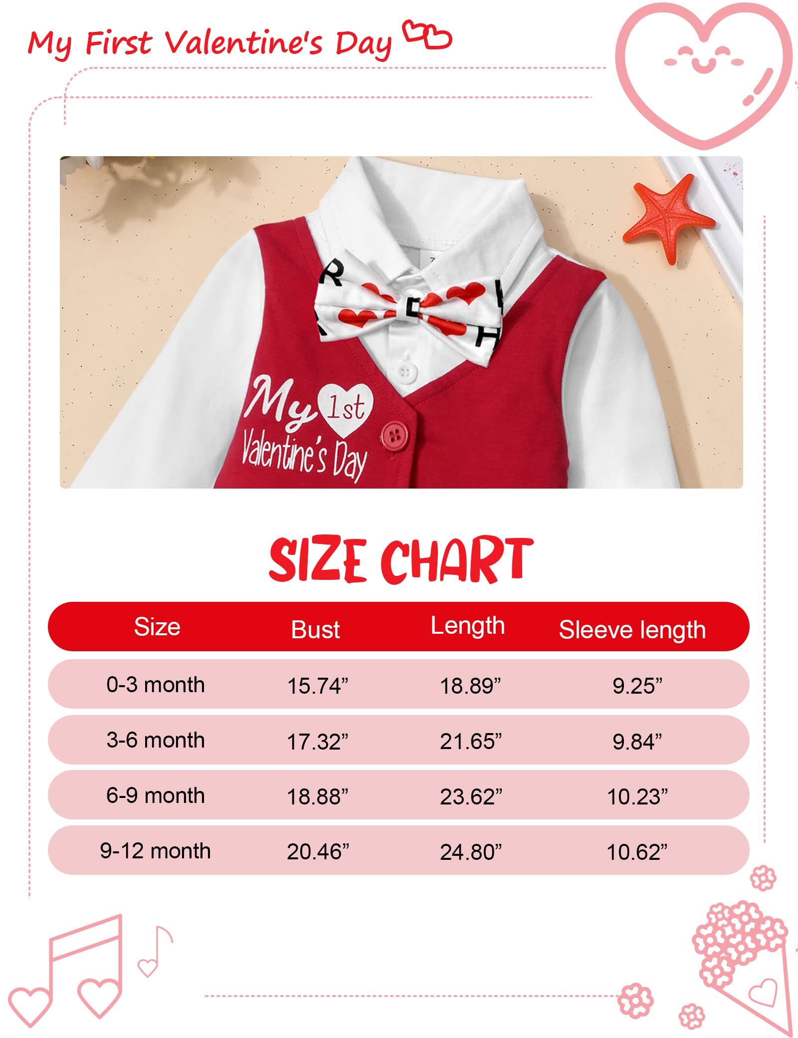 Dearnow My First Valentines Day Baby Boy Outfit Baby Boy Clothes 6-9 Months Mommys Valentine Baby Boy One-Piece Gentlemen Romper