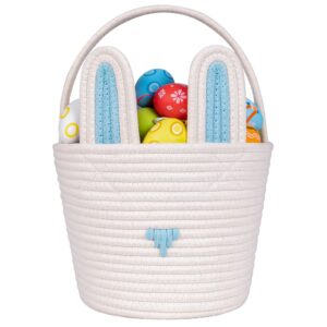 cubesland easter basket for boys girls easter bunny basket with rabbit ears, easter egg hunting basket easter baskets for children kids babies first easter gifts blue white 9.8 x 7.8 x 7.8”