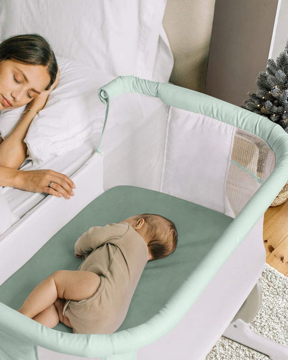 Babebay Bassinet Sheet Fitted for Baby Boy and Girl, Jersey Knit Cotton for Natural Comfort Fitted for Oval, Hourglass and Rectangular Mattress, Soft and Safe, 2 Pack (Sage Green)