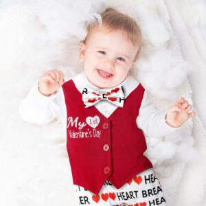 Dearnow My First Valentines Day Baby Boy Outfit Baby Boy Clothes 6-9 Months Mommys Valentine Baby Boy One-Piece Gentlemen Romper