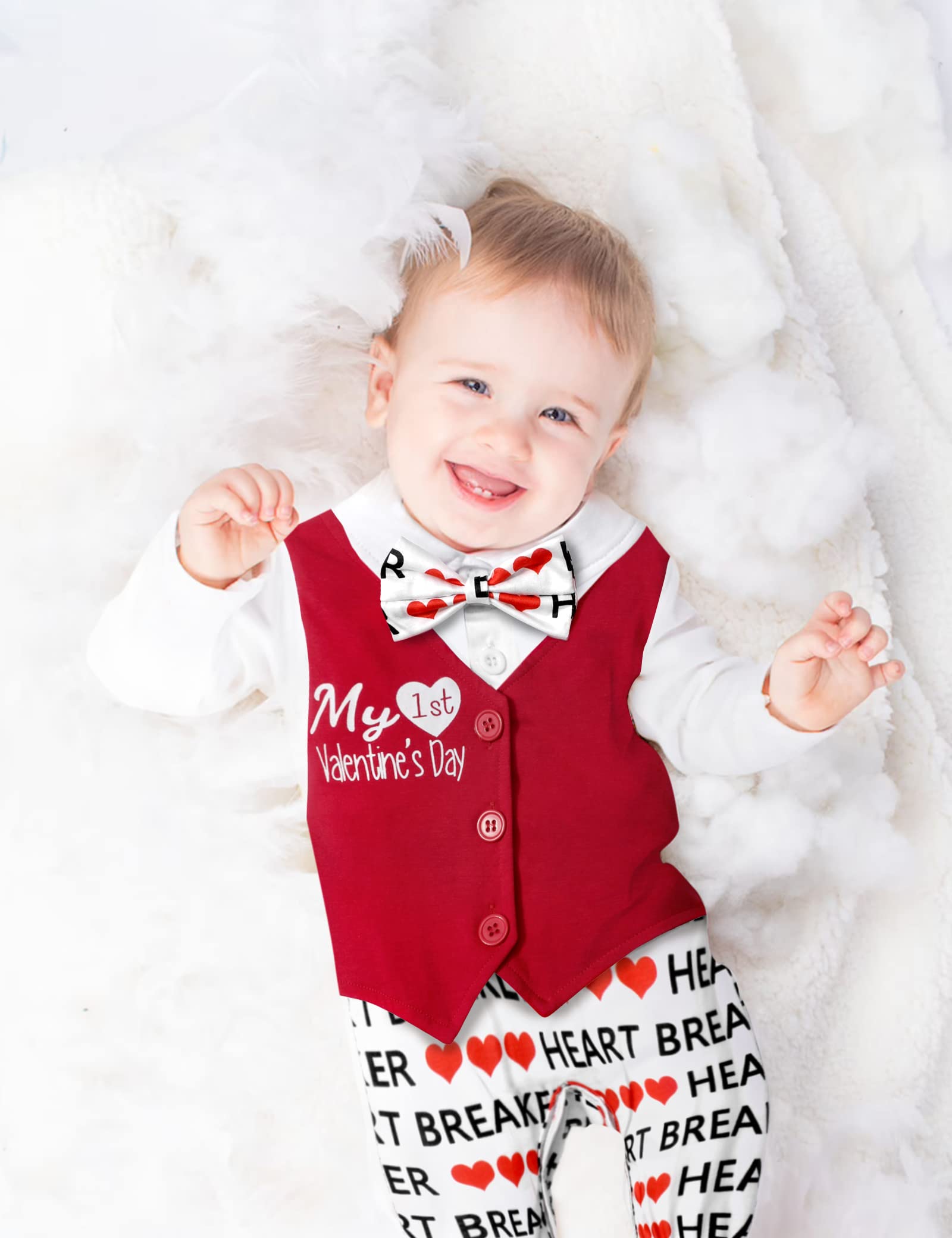 Dearnow My First Valentines Day Baby Boy Outfit Baby Boy Clothes 6-9 Months Mommys Valentine Baby Boy One-Piece Gentlemen Romper