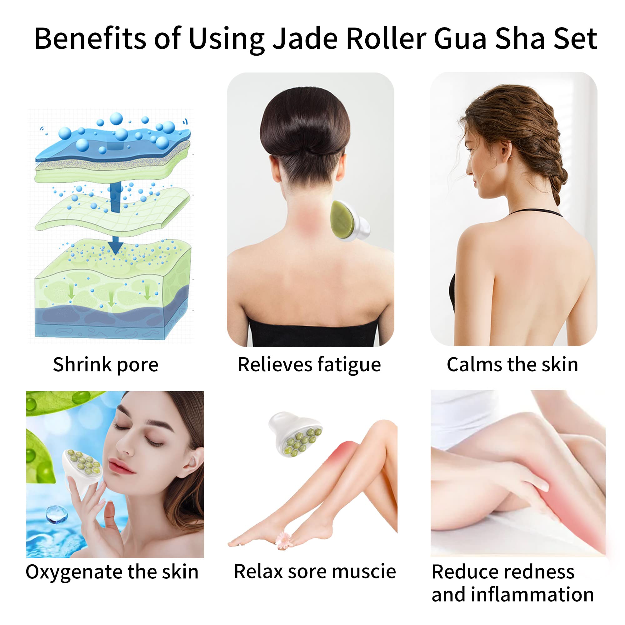 BEAUTYFACTOR Jade Roller & Gua Sha Facial Tools Face Roller for Skin Care,Facial Roller Gua Sha Tool for Puffiness and Redness Reducing Skin Care Routine