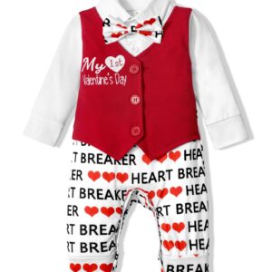 Dearnow My First Valentines Day Baby Boy Outfit Baby Boy Clothes 6-9 Months Mommys Valentine Baby Boy One-Piece Gentlemen Romper