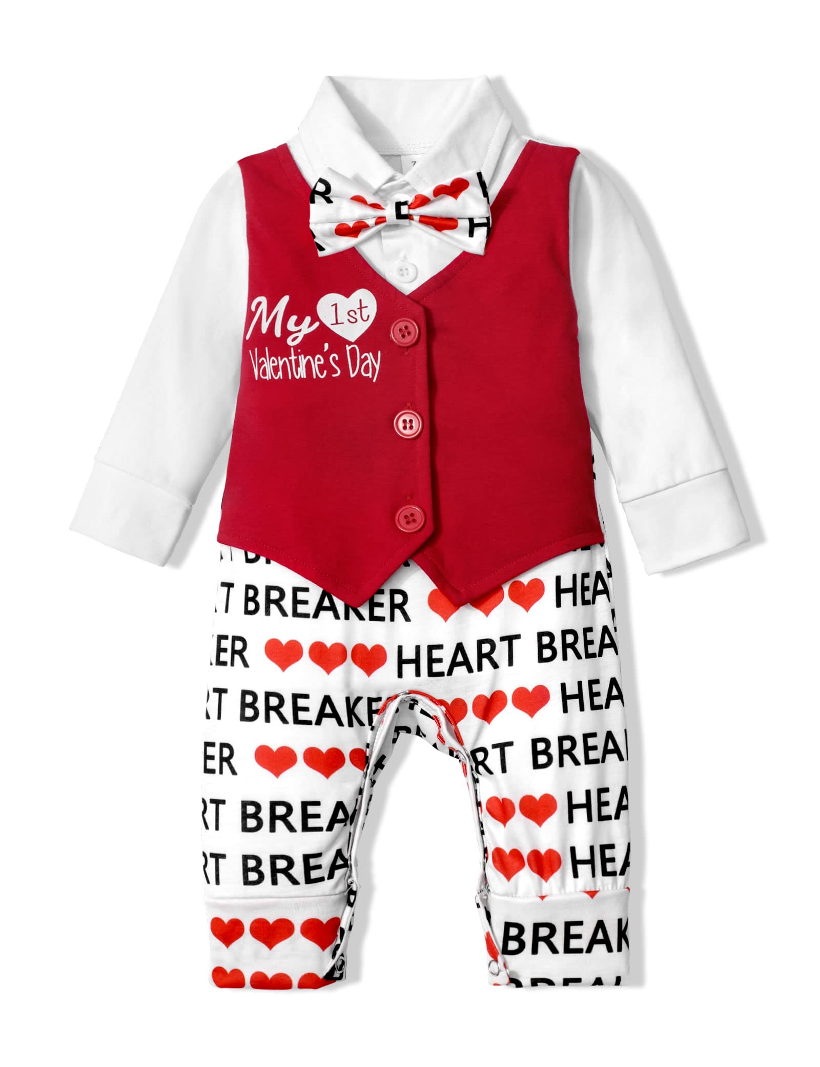 Dearnow My First Valentines Day Baby Boy Outfit Baby Boy Clothes 6-9 Months Mommys Valentine Baby Boy One-Piece Gentlemen Romper