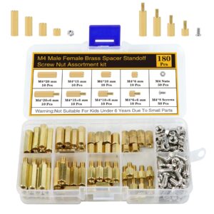 csdtylh 180pcs m4 motherboard standoffs&screws&nuts kit, hex male-female brass spacer standoffs, laptop screws for diy computer build, electronic projects, raspberry pi, circuit board etc.