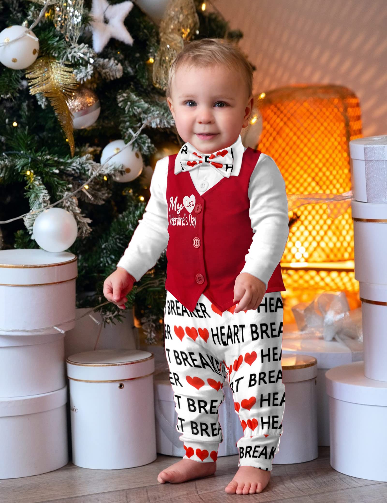 Dearnow My First Valentines Day Baby Boy Outfit Baby Boy Clothes 6-9 Months Mommys Valentine Baby Boy One-Piece Gentlemen Romper