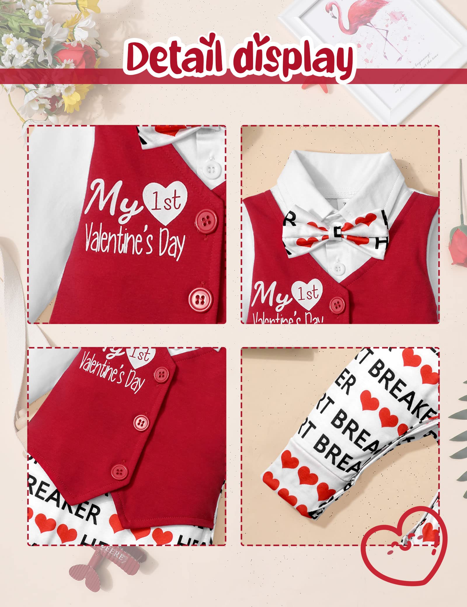 Dearnow My First Valentines Day Baby Boy Outfit Baby Boy Clothes 6-9 Months Mommys Valentine Baby Boy One-Piece Gentlemen Romper