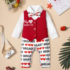 Dearnow My First Valentines Day Baby Boy Outfit Baby Boy Clothes 6-9 Months Mommys Valentine Baby Boy One-Piece Gentlemen Romper