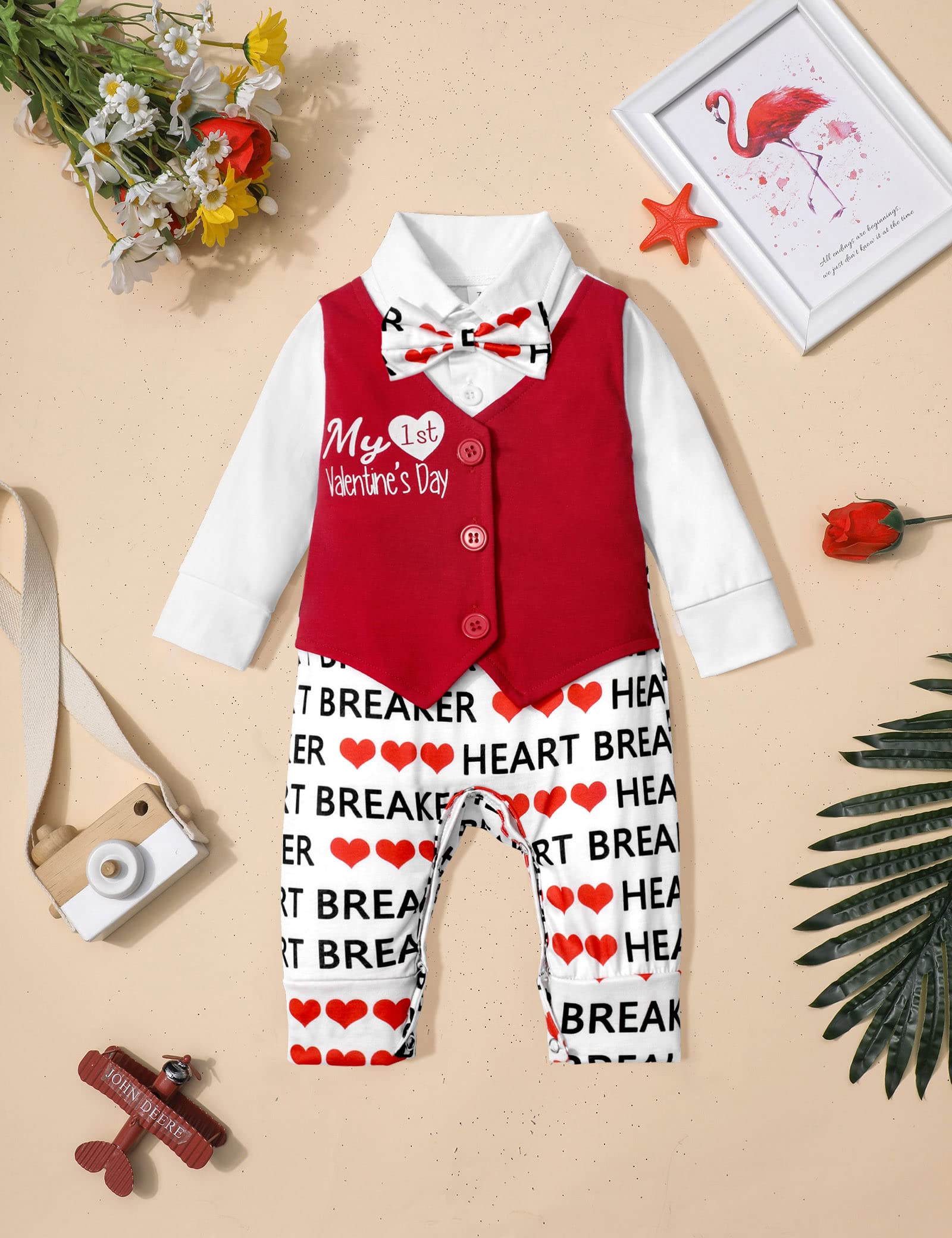 Dearnow My First Valentines Day Baby Boy Outfit Baby Boy Clothes 6-9 Months Mommys Valentine Baby Boy One-Piece Gentlemen Romper