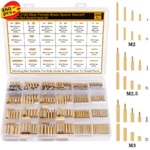 csdtylh 480pcs m2 m2.5 m3 motherboard standoffs&screws&nuts kit, hex male-female brass spacer standoffs, laptop screws for diy computer build, electronic projects, raspberry pi, circuit board etc.