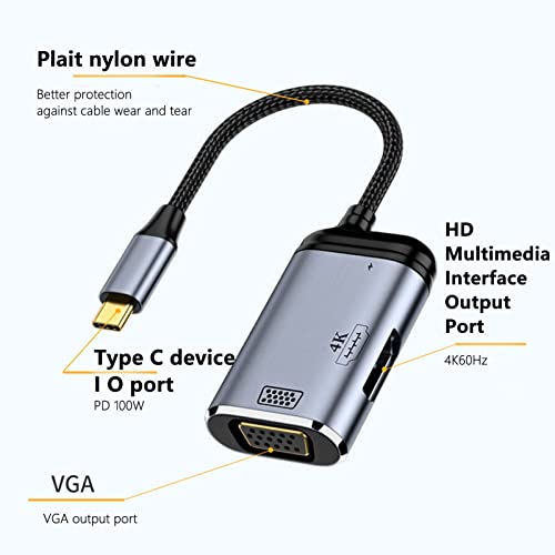 USB C Hub, Multiport USB C Adapter Support 4K 60HZ Nylon Plait Cable for Tablet