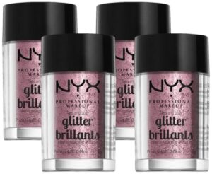 nyx professional makeup face & body glitter, rose (pack of 4)