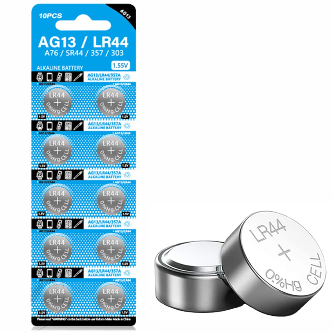 jixik 10pcs LR44 Batteries AG13 Button Cell Battery 1.5V 357 303 SR44 LR1154 Button Coin Batteries G13 L1154 Battery for Watch Toys Remote