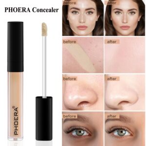 PHOERA Foundation Full Coverage Makeup, Mushroom Head Air Cushion CC Cream Natural Foundation Set,PHOERA Concealer, PHOERA Primer, PHOERA Powder, Foundation Brushes (102 Nued +02 Natural CC)