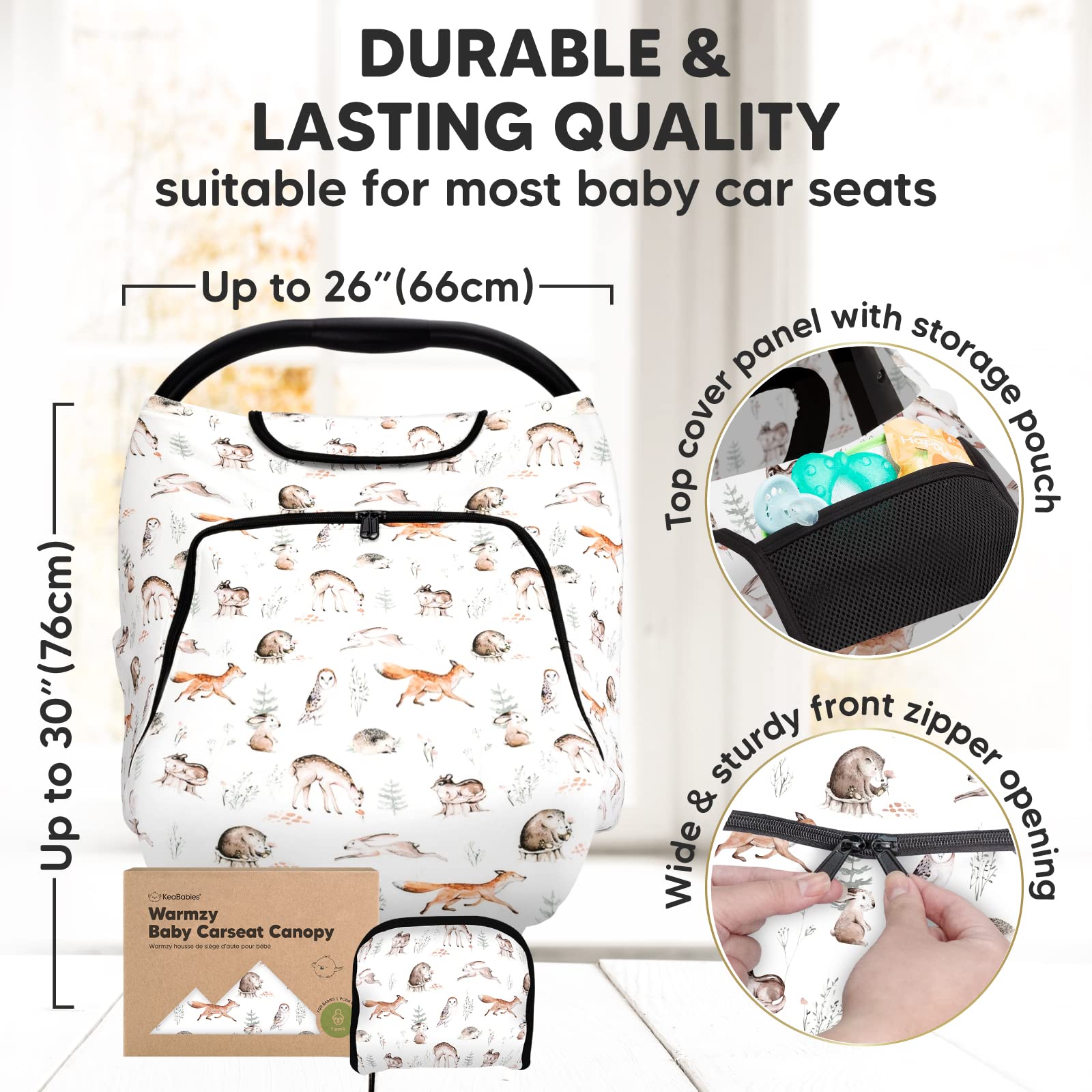 KeaBabies Car Seat Cover for Babies and Portable Diaper Changing Pad - Baby Car Seat Canopy for Spring, Autumn, Winter - Waterproof Foldable Baby Changing Mat - Universal Stretch Fit Car Seat Cover