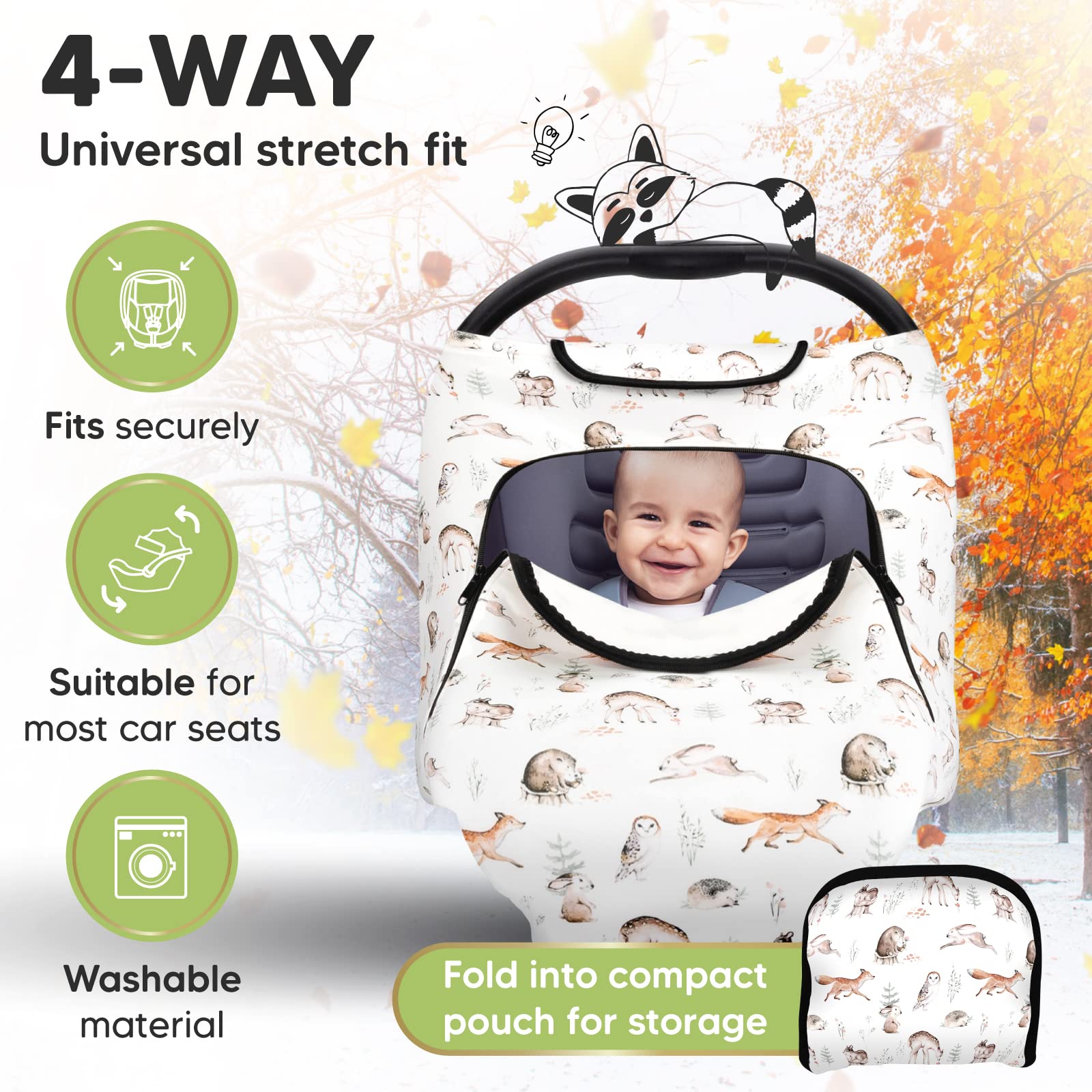 KeaBabies Car Seat Cover for Babies and Portable Diaper Changing Pad - Baby Car Seat Canopy for Spring, Autumn, Winter - Waterproof Foldable Baby Changing Mat - Universal Stretch Fit Car Seat Cover