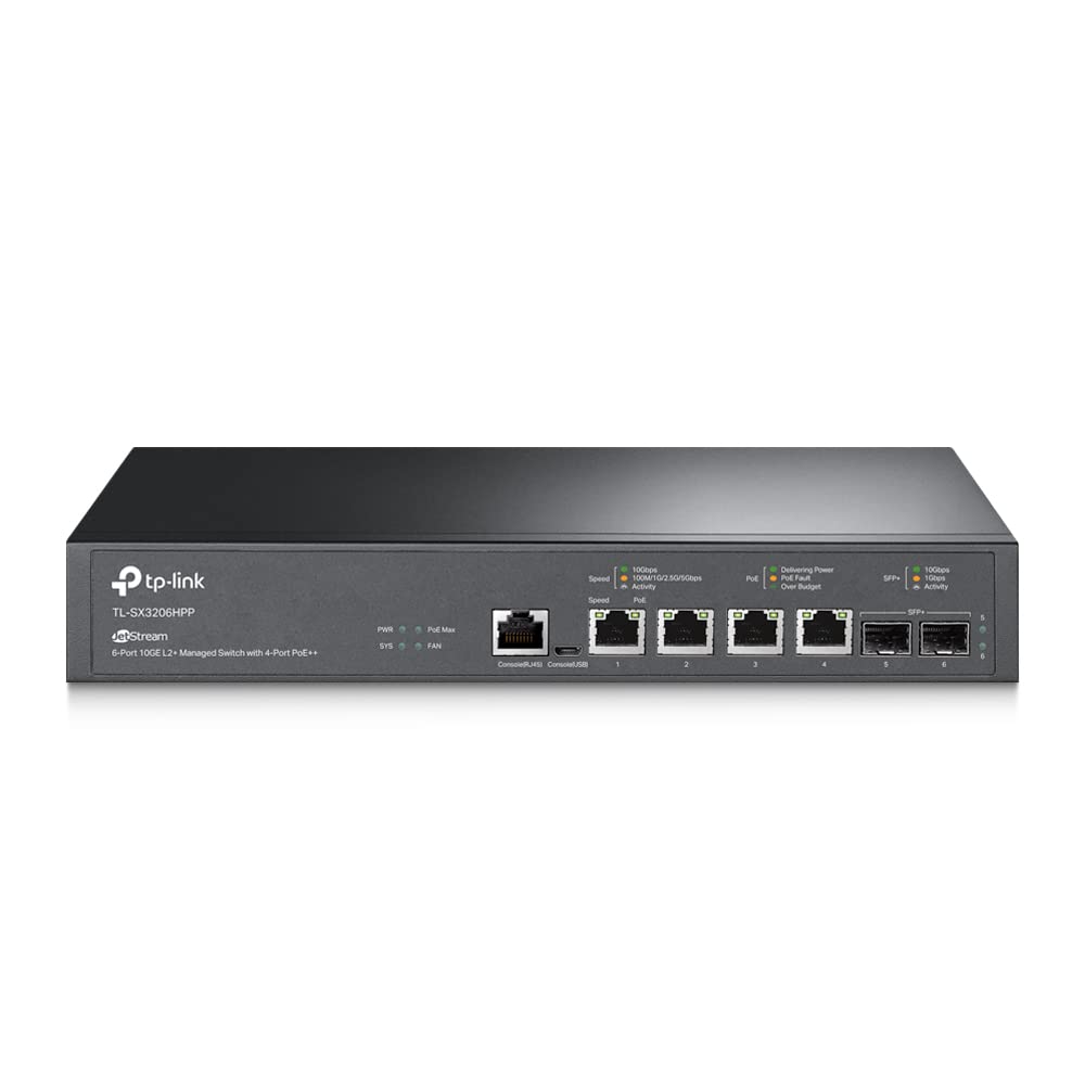 TP-Link TL-SX3206HPP | 6 Port 10G L2+ Managed PoE Switch | 4 PoE++ Port @200W, 2 x 10G SFP+ Slots | PoE Recovery | Omada SDN Integrated | IPv6 & Static Routing | 5 Year Manufacturer Warranty