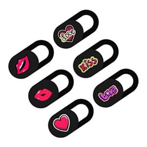 solustre 6pcs phone smartphone heart webcam protector thin computer plastic camera lips privacy for security cell tablet cover pattern cartoon lip lovely love slide safe adhesive blocker