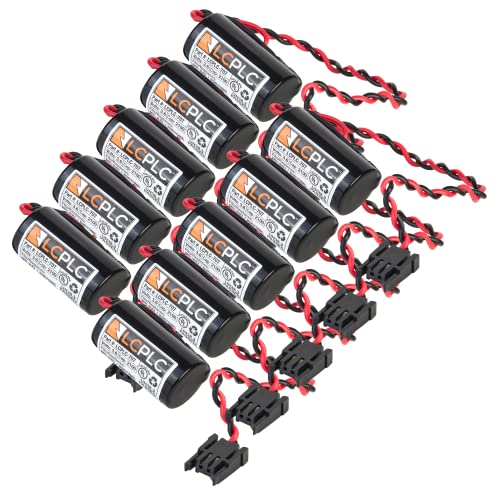 LCPLC-707x10 10 pcs of Battery - Mitsubishi B9670MC, A6BAT-MRBAT, MR-JBAT - 3.6V, 2100mAh Non-Rechargeable Lithium PLC Battery for Automated Factory Assembly Machines, Amusement Rides, Light Fixtures