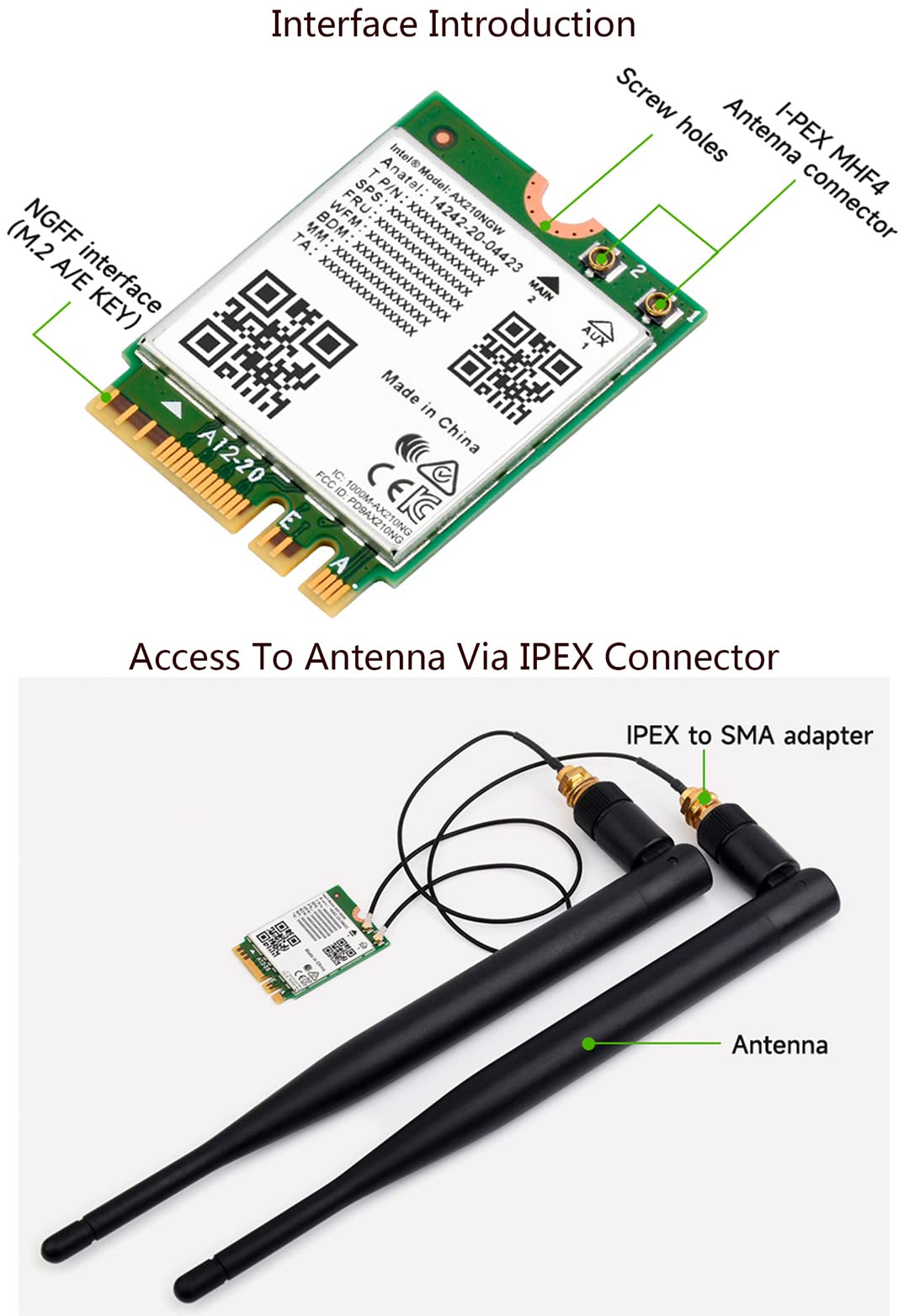 WiFi 6E AX210 NGW Wireless AX210 WiFi Card, AX210 NIC Wireless Module, Gigabit 2.4G/5G/6GHz Tri Band Wi-Fi 6E, 802.11AX Standard, Bluetooth 5.2,MU-MIMO, Support Linux, Windows 10/8.1/8/7, etc.