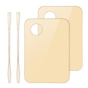 acrylic cosmetic makeup palette, makeup mixing tray with makeup spatula metal mirror for beauty salon color cream liquid foundation mixing palette (2 pcs gold palettes)