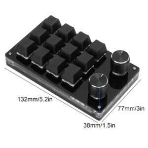 12 Key Mini Keyboard One Handed Mechanical Gaming Keyboard, Multifunctional Shortcut Programmable Macro Keyboard with Button for Vista Macos (Black)