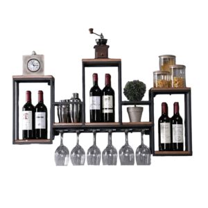 wall-mounted wine glass rack - wine bottle holder, industrial iron/wood hanging storage shelf cabinet, suspension decorative display stand for bar/wine cellar/kitchen, l106*w20*h42cm ( color : b )