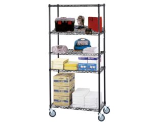 omega shelving storage | 5 tier truck shelving unit 12" deep x 60" wide x 80" high- 800 lb capacity per shelf, adjustable wire shelving, tool-free assembly |black garage shelving