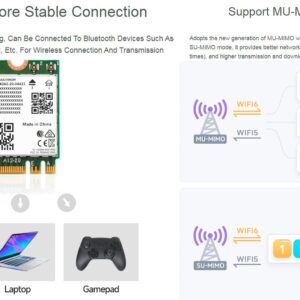 WiFi 6E AX210 NGW Wireless AX210 WiFi Card, AX210 NIC Wireless Module, Gigabit 2.4G/5G/6GHz Tri Band Wi-Fi 6E, 802.11AX Standard, Bluetooth 5.2,MU-MIMO, Support Linux, Windows 10/8.1/8/7, etc.